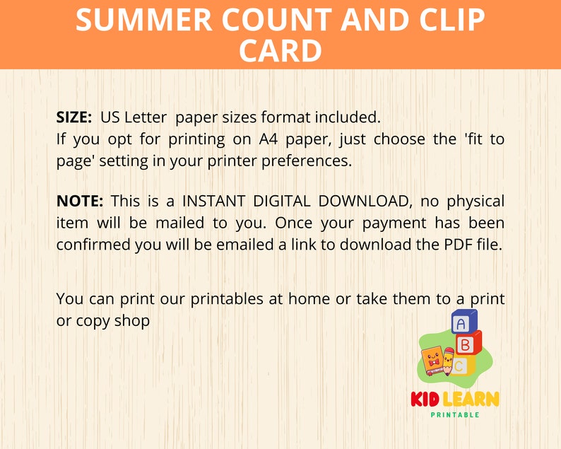 Summer Count and Clip Cards,numbers 1-20,preschool Math,kindergarten ...