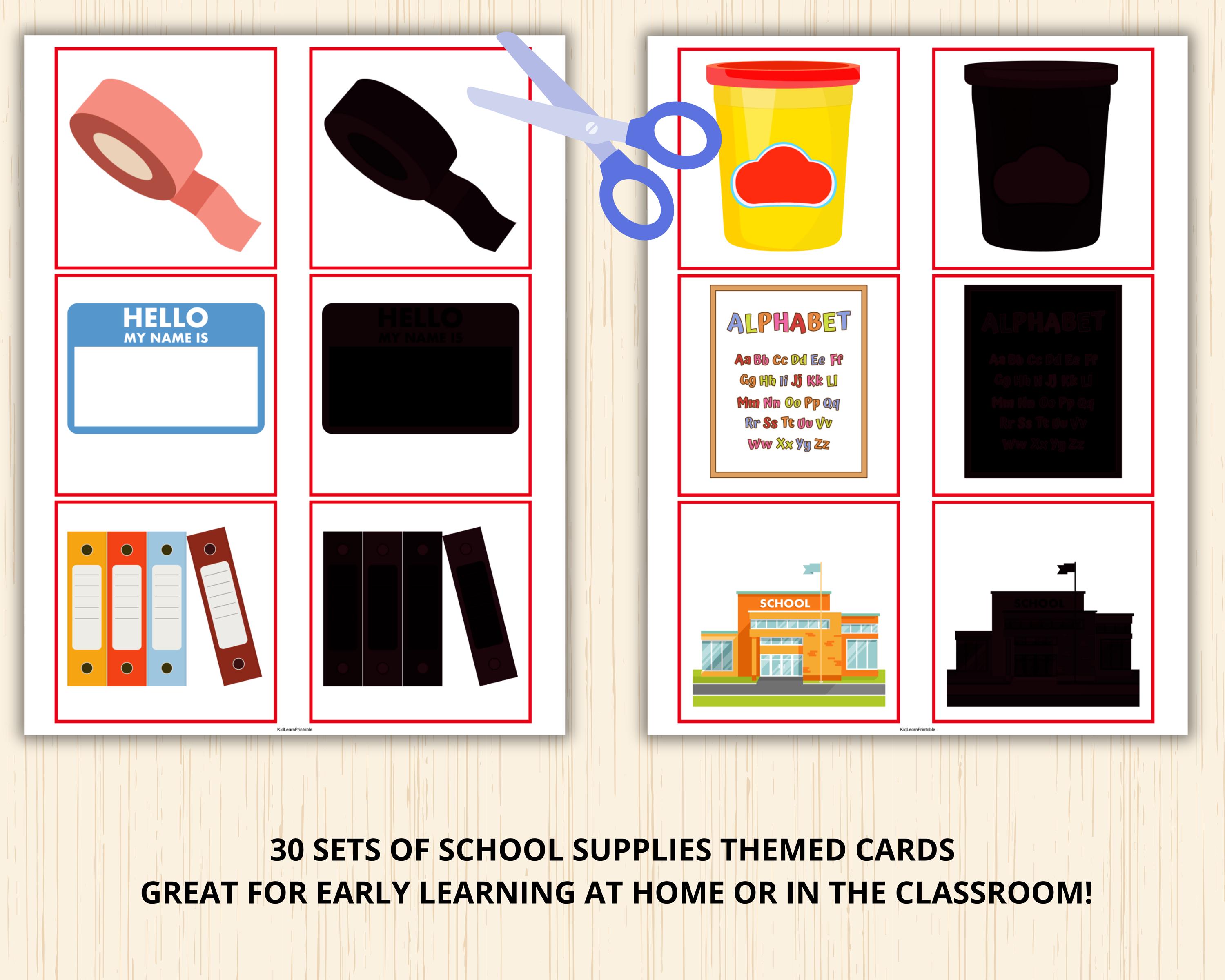 School Supplies Shadow Matching,back to School Game,school Supplies ...