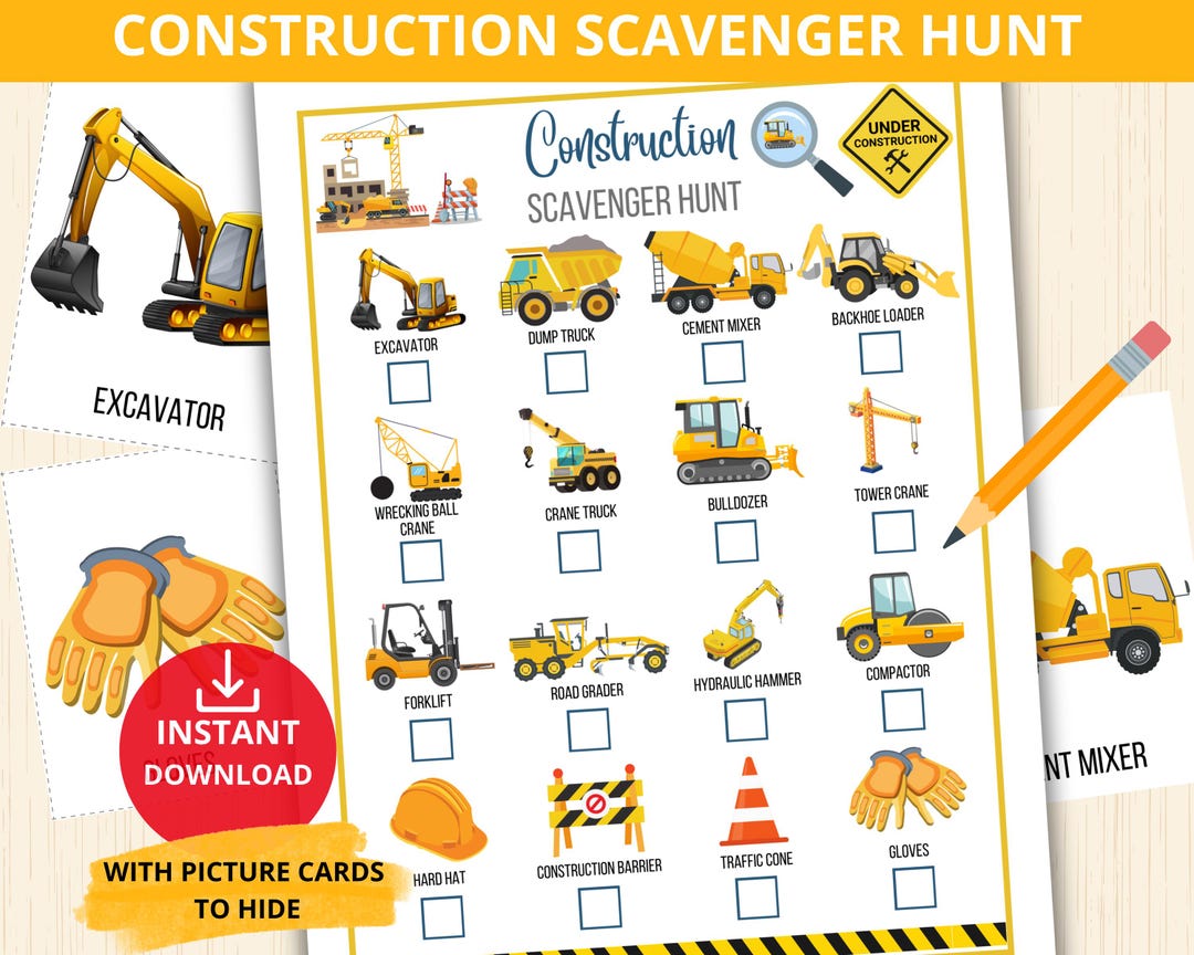 Construction Scavenger Hunt,vehicles Scavenger Hunt for Kids,indoors ...