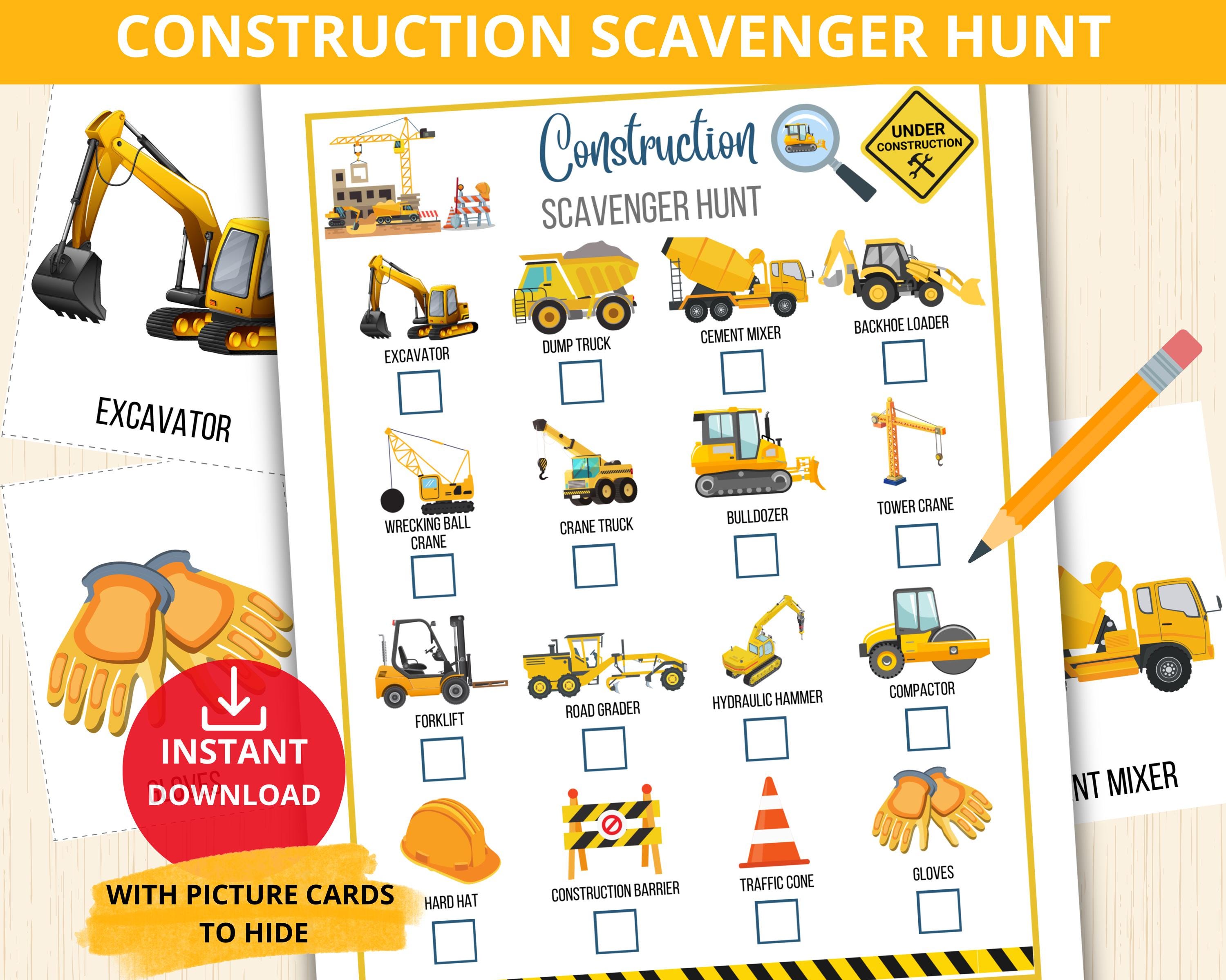 Construction Scavenger Hunt,vehicles Scavenger Hunt for Kids,indoors ...