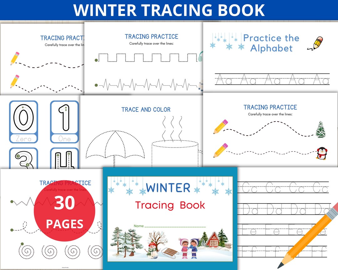 Winter Tracing Practice,winter Tracing Strips,handwriting Practice ...
