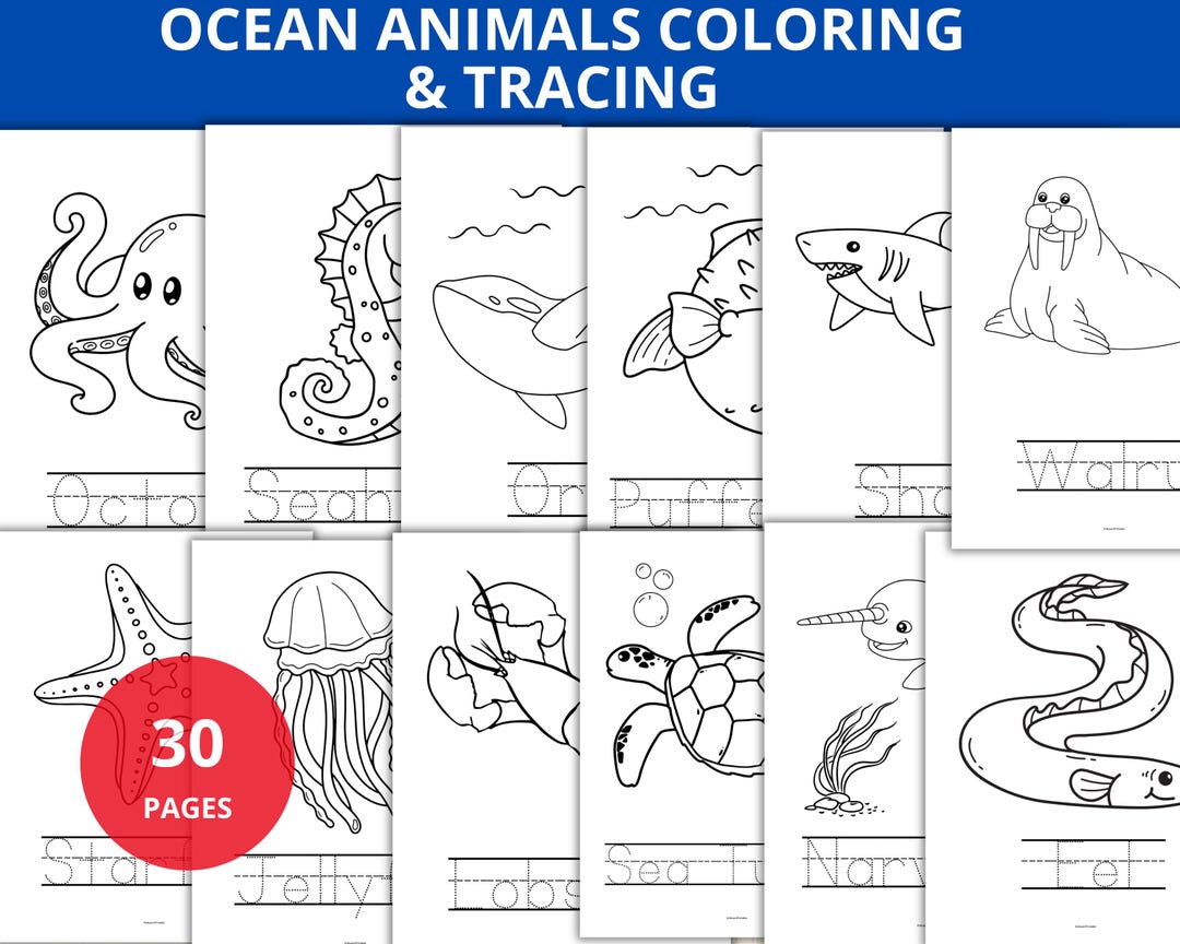 Ocean Animal Tracing,sea Animal Coloring Page,tracing Sea Animal,animal ...