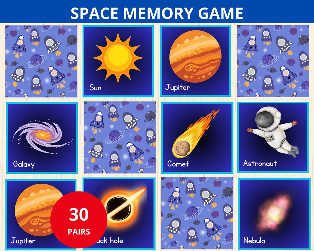 Space Memory Game,outer Space Matching Game,solar System Activity,space ...