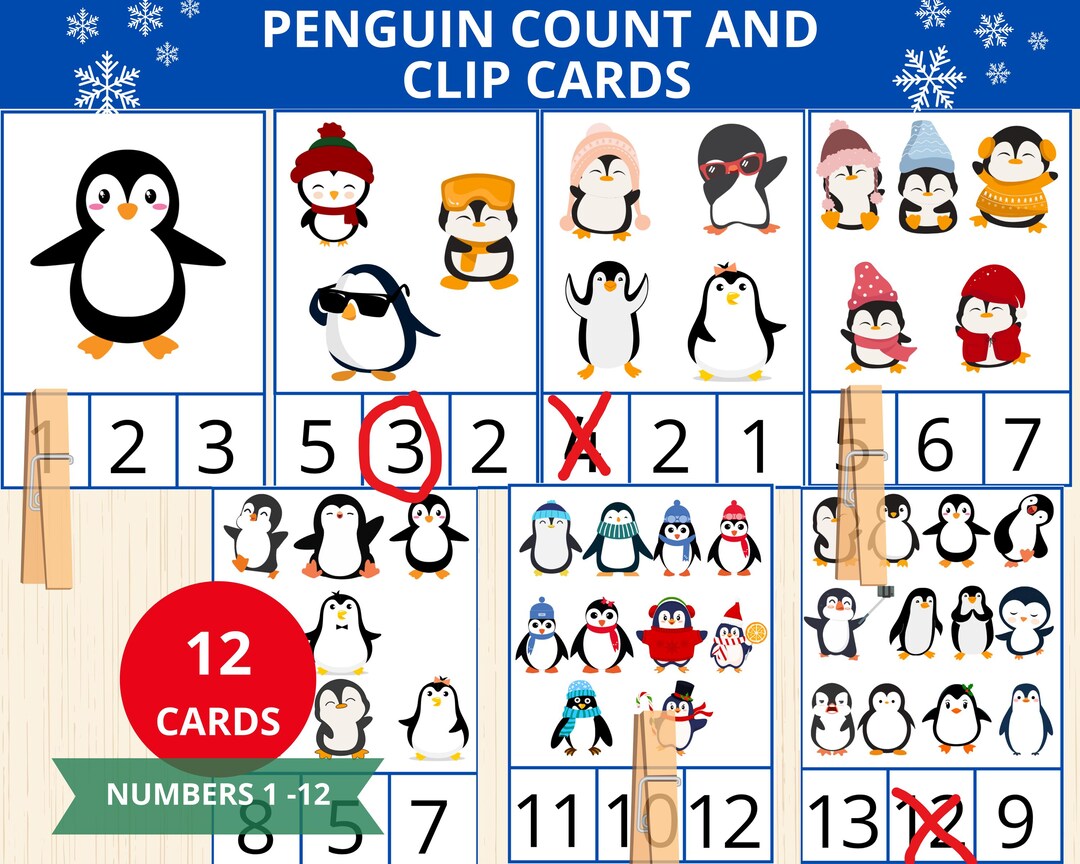 Penguin Count and Clip Cards,numbers 1-10,winter Counting Cards,winter ...