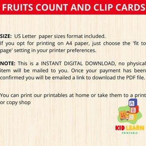 Fruit Count and Clip Cards,numbers 1-20,preschool Math,kindergarten ...
