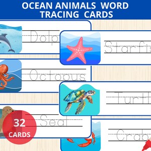 Ocean Animals Word Tracing,sea Animals Tracing,sealife Tracing,summer ...