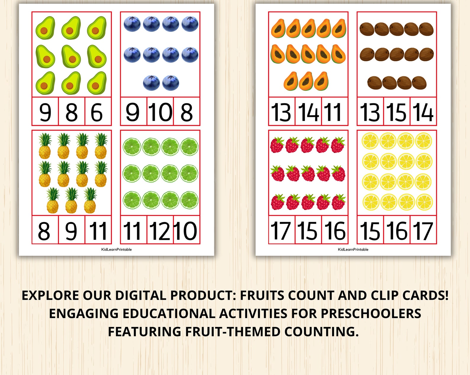 Fruit Count and Clip Cards,numbers 1-20,preschool Math,kindergarten ...