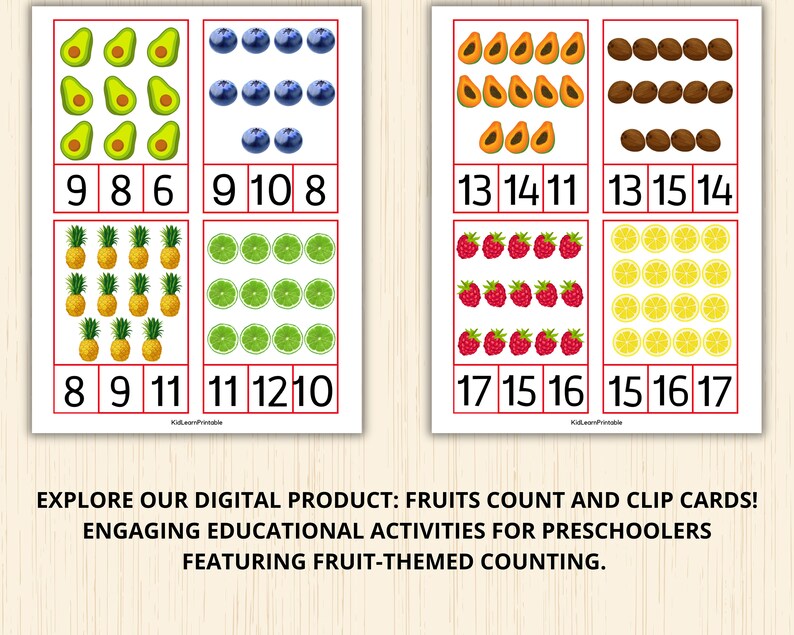 Fruit Count and Clip Cards,numbers 1-20,preschool Math,kindergarten ...