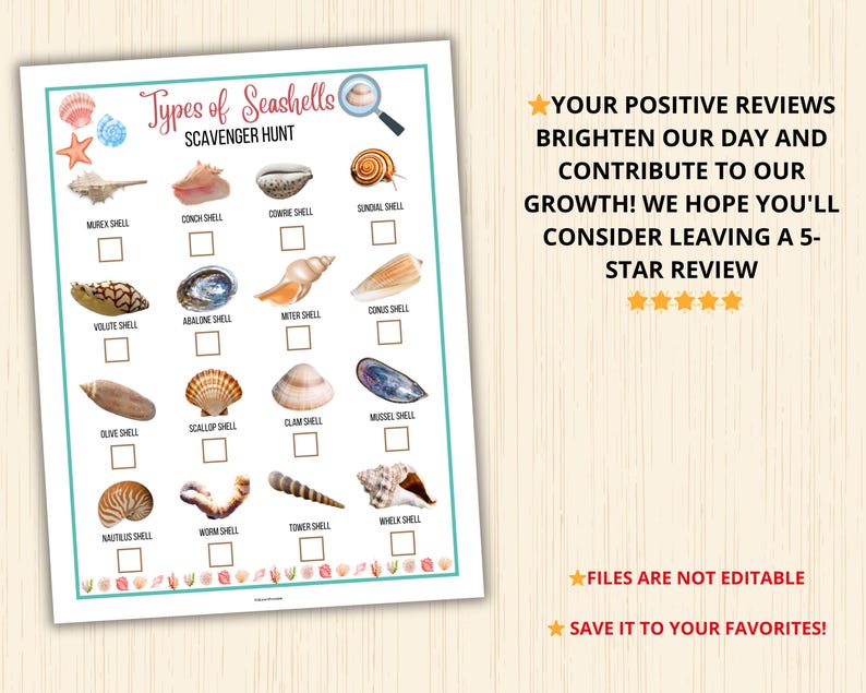 Seashell Scavenger Hunt,ocean Treasure Hunt,ocean Scavenger Hunt ...