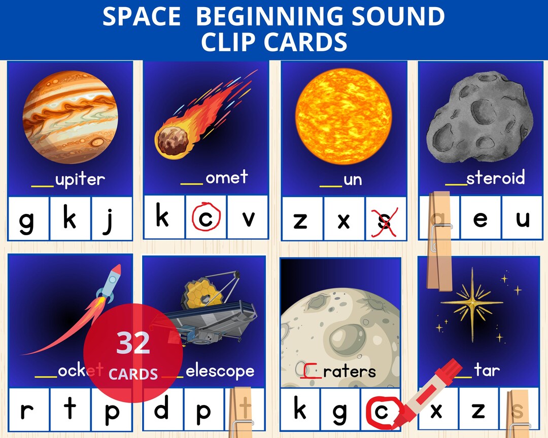 Space Beginning Letter Sound Clip Cards,space Initial Sounds,space ...