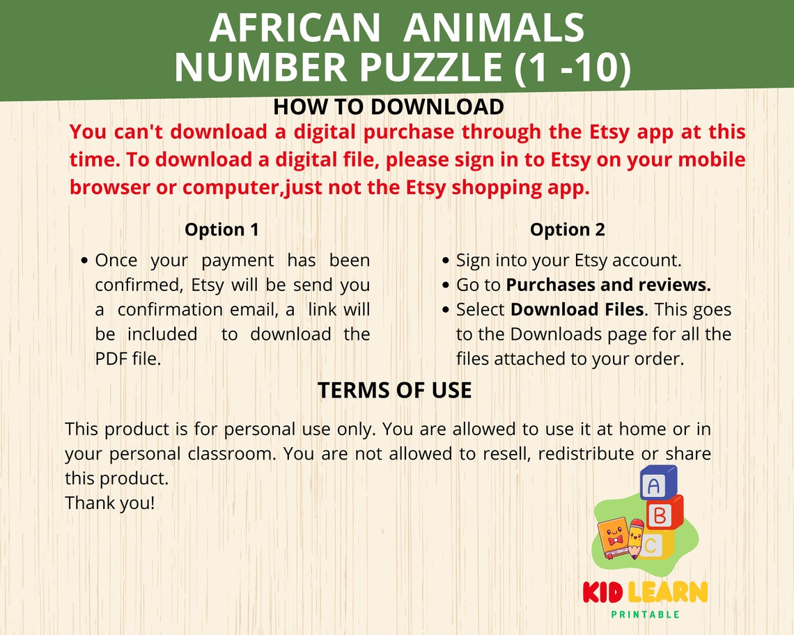 African Animal Number Puzzle, Numbers 1-10,african Animals Montessori ...