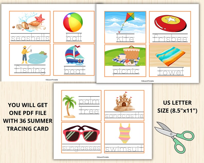 Summer Word Tracing Cards,tracing Cards,summer Montessori,summer ...