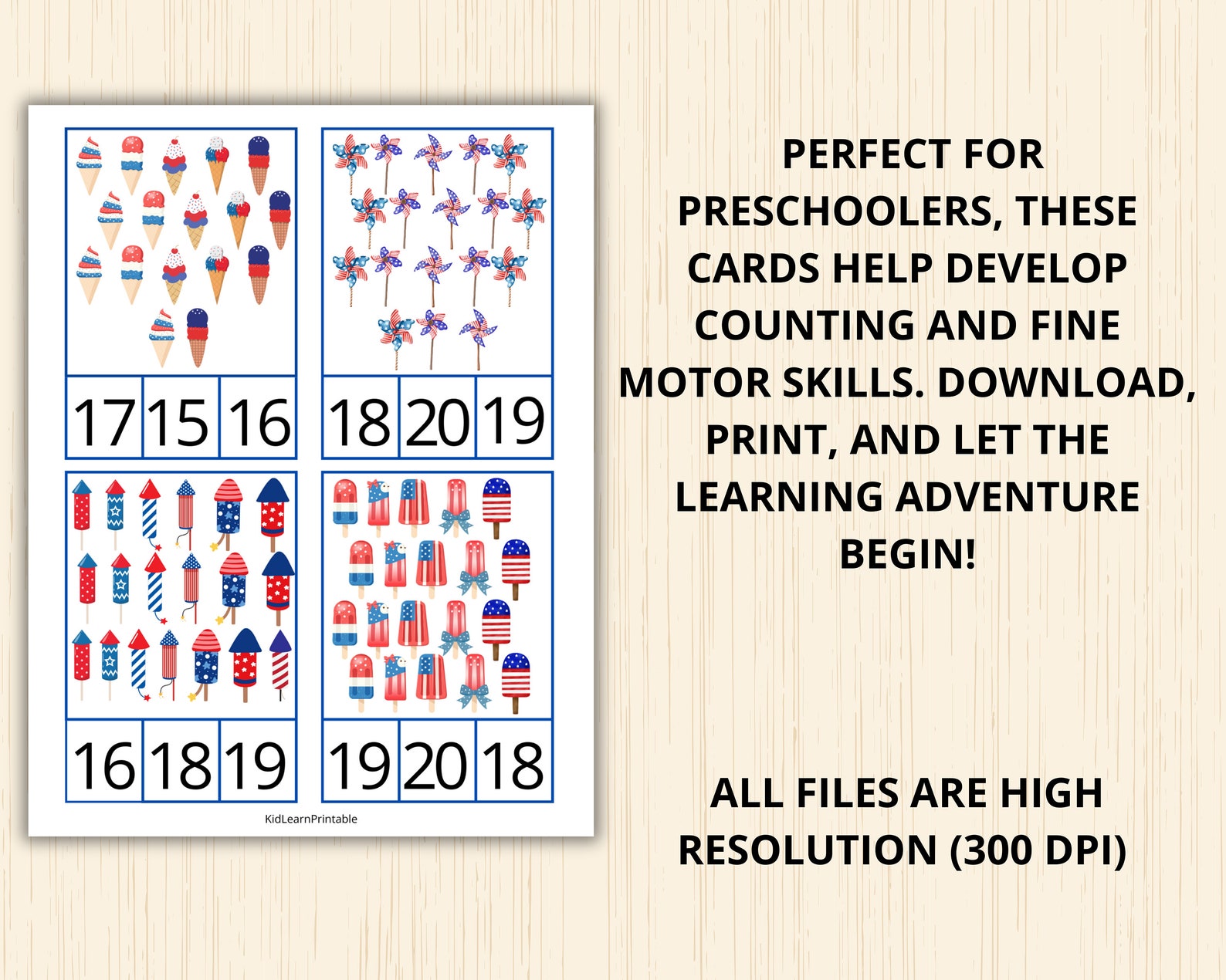 4th of July Count and Clip Cards,numbers 1-20,4th of July Cards ...