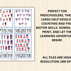 4th of July Count and Clip Cards,numbers 1-20,4th of July Cards ...