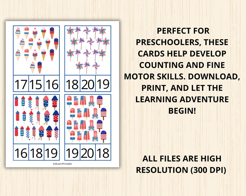 4th of July Count and Clip Cards,numbers 1-20,4th of July Cards ...