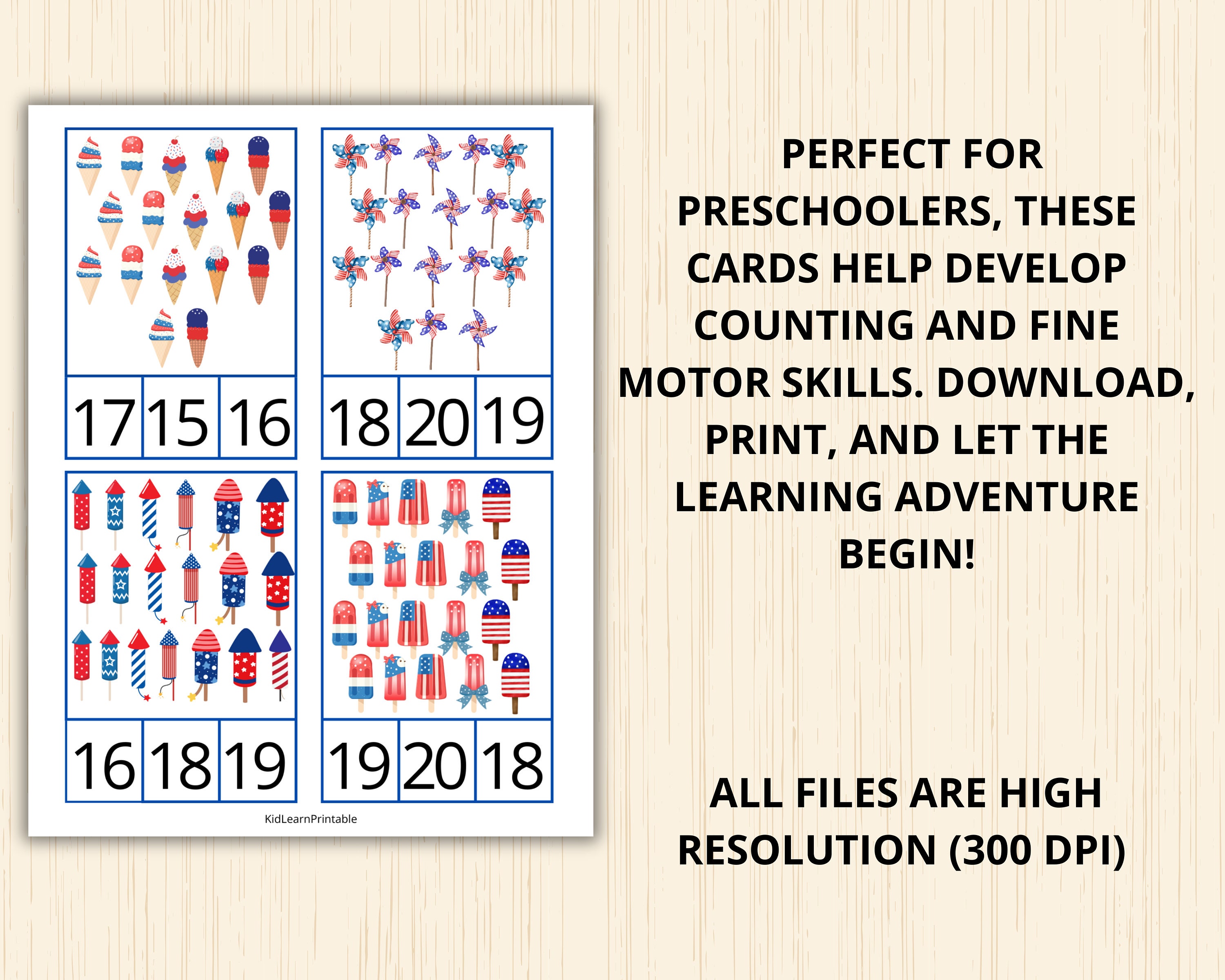 4th of July Count and Clip Cards,numbers 1-20,4th of July Cards ...