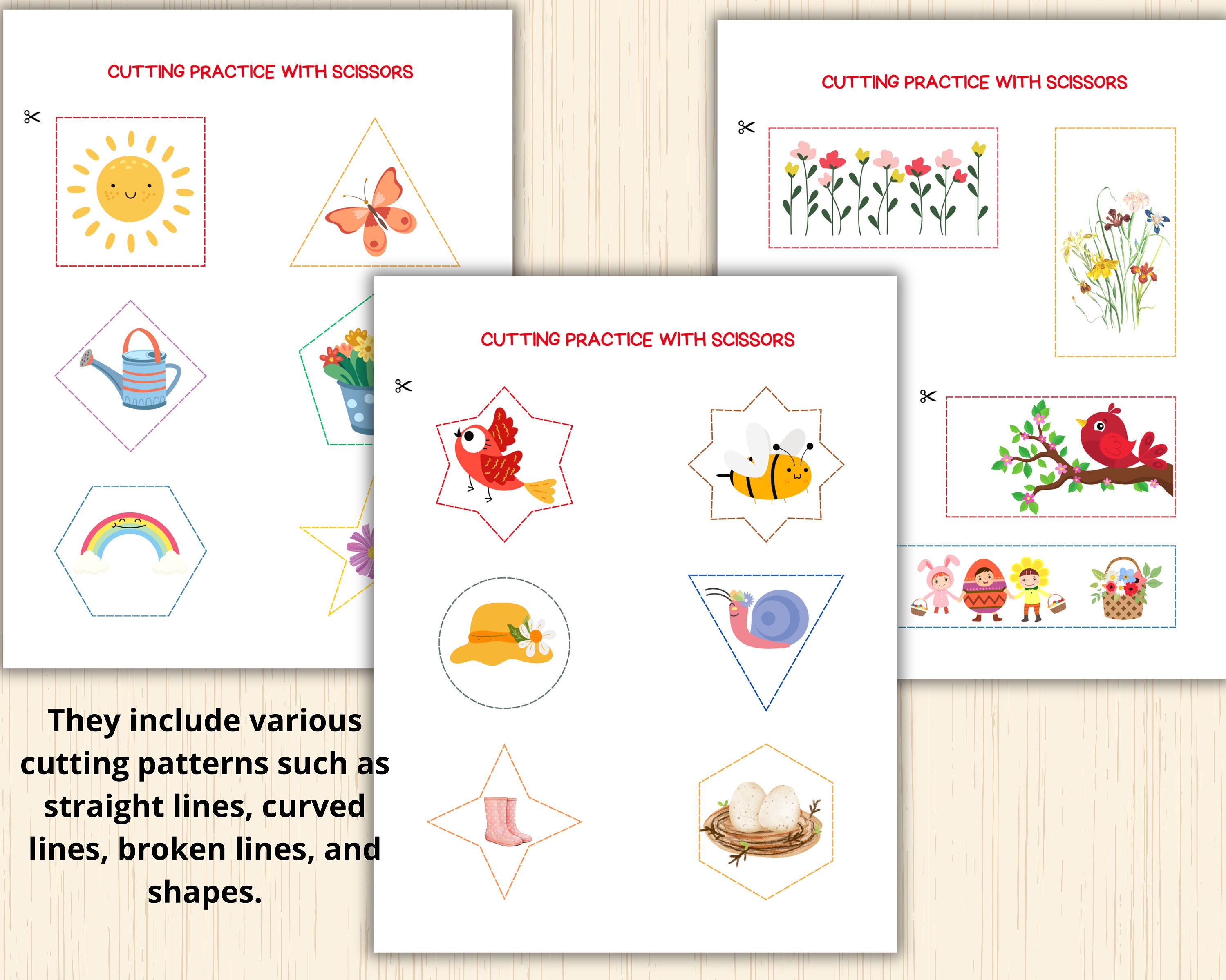 Spring Cutting Practice, Scissor Skills Worksheet, Spring Scissor ...