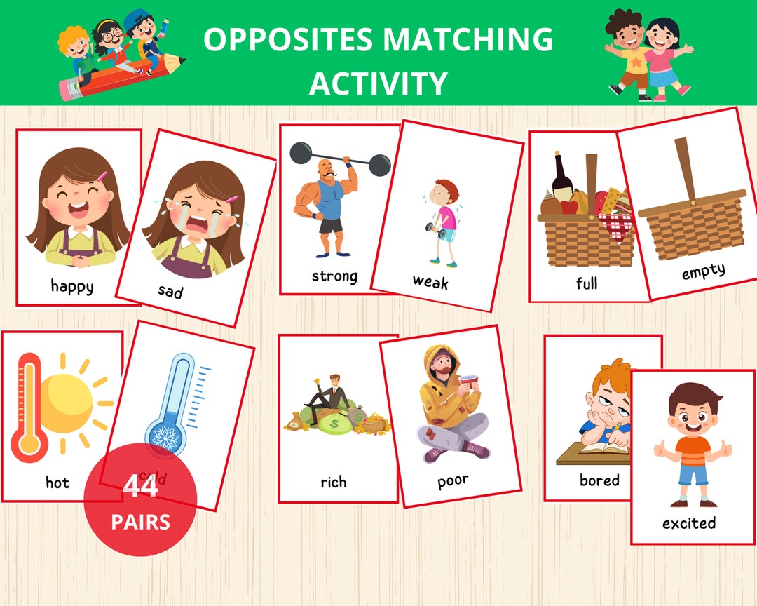 Opposites Matching Flashcards,opposites Flashcards for Kids, Pairing ...
