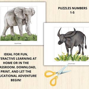 African Animal Number Sequence 1-5 Puzzles,african Animals Montessori ...