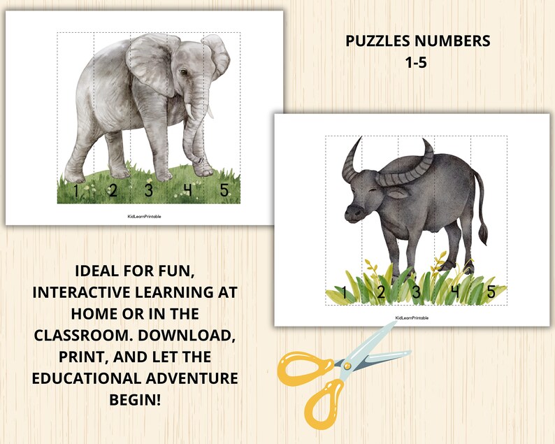 African Animal Number Sequence 1-5 Puzzles,african Animals Montessori ...