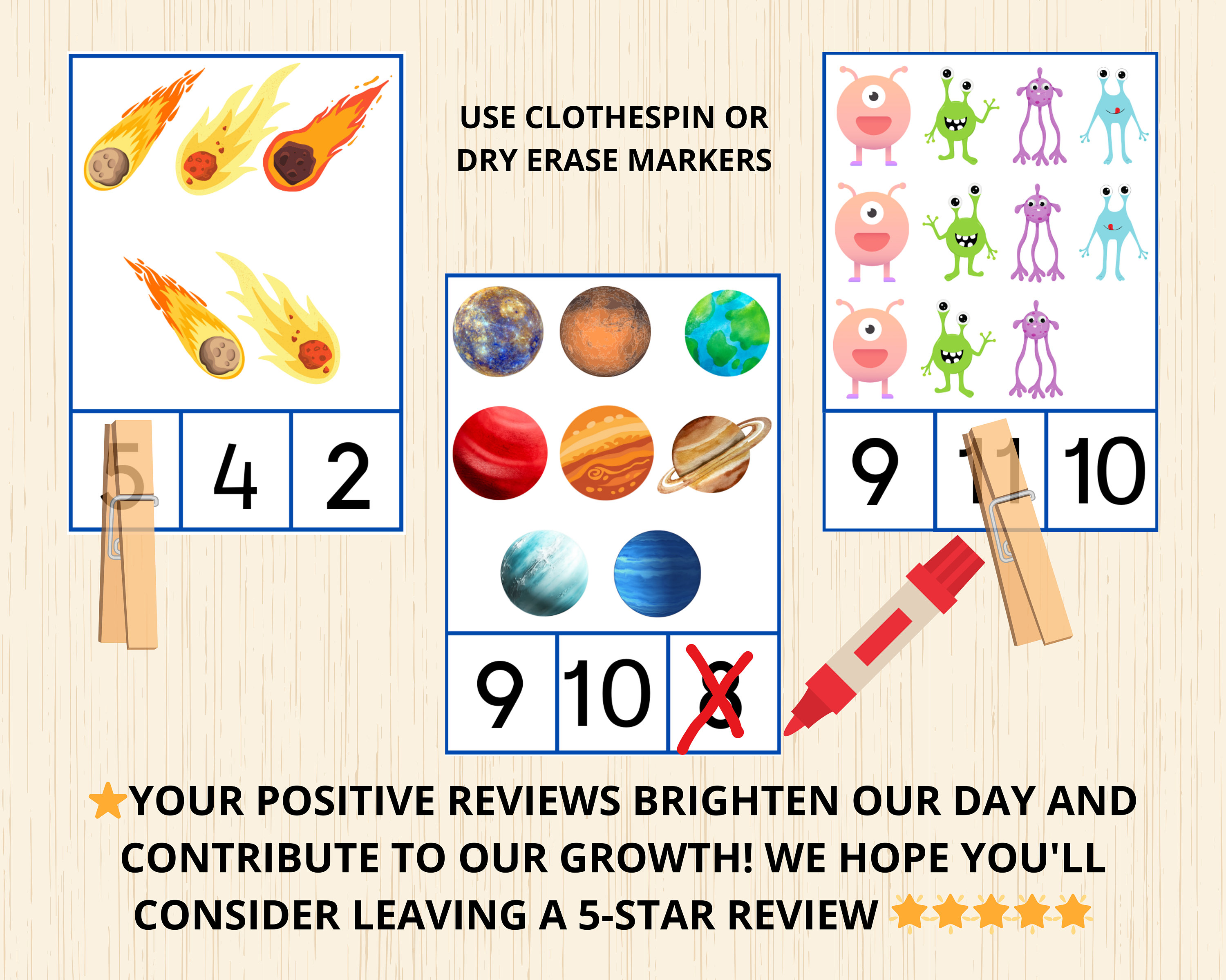 Space Count and Clip Cards,outer Space Activity,numbers 1-10,preschool ...