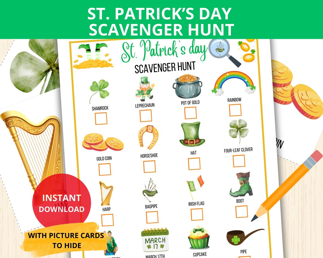 St Patrick's Day Scavenger Hunt,saint Patricks Day Treasure Hunt,indoor ...