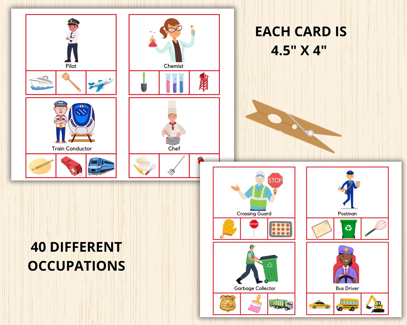 Occupations Cards,community Helpers Clip Card,professions Printable ...