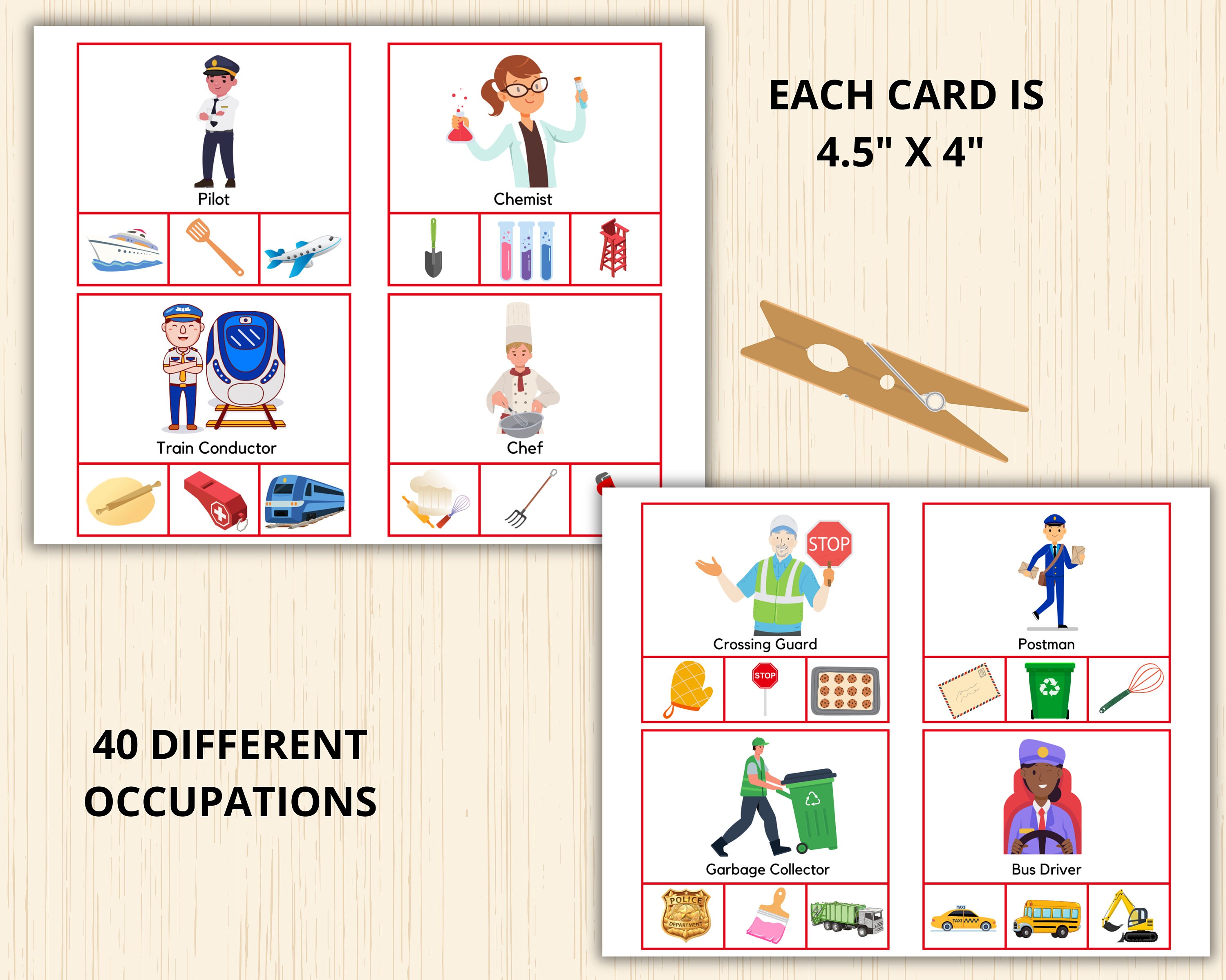 Occupations Cards,community Helpers Clip Card,professions Printable ...
