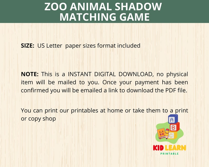 Zoo Animals Shadow Matching Game,wild Animals Matching,animal Matching ...