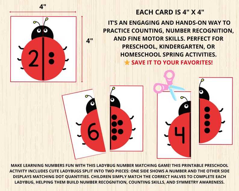 Ladybug Number Match,preschool Math Game,ladybug Puzzle,prek Math ...