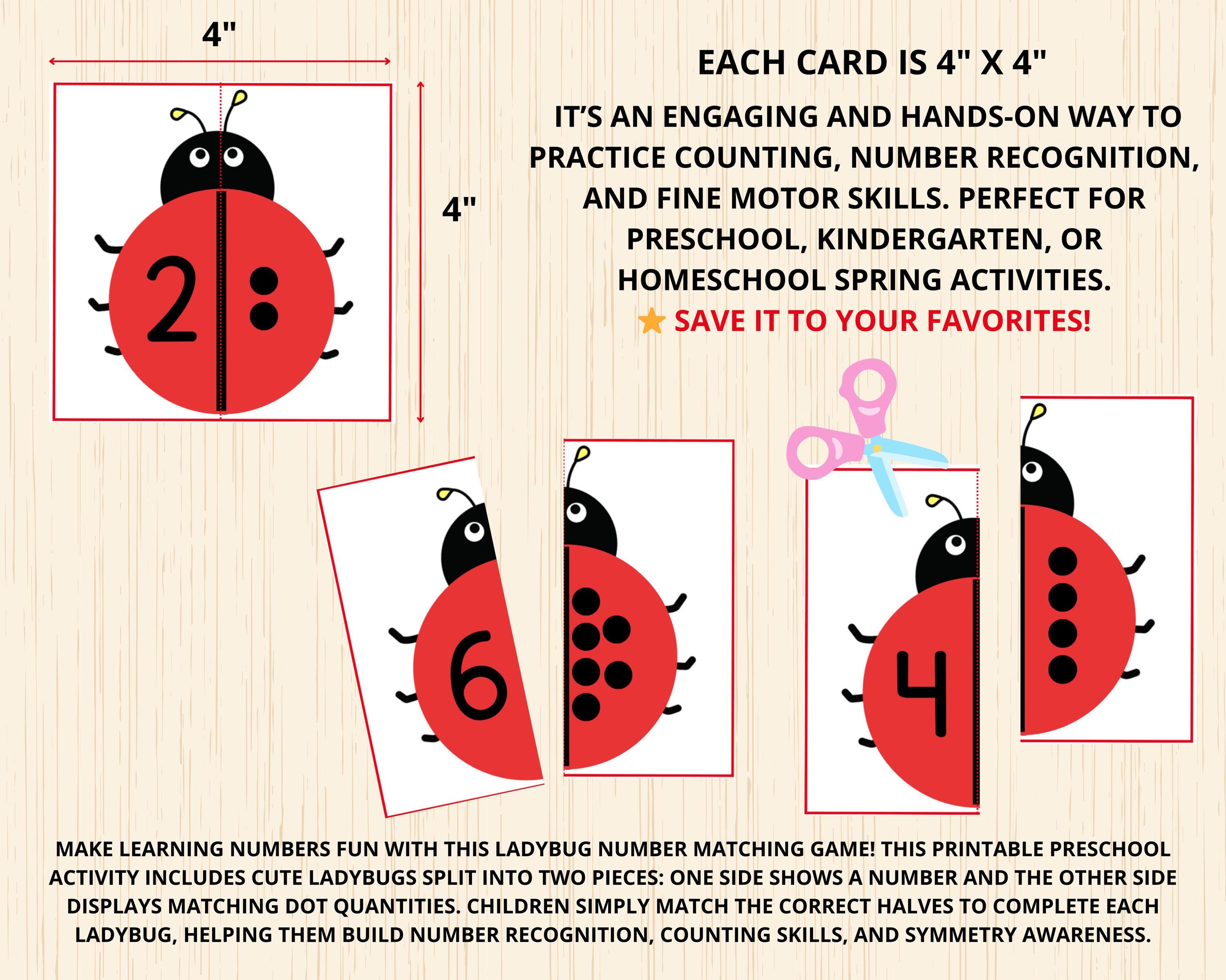 Ladybug Number Match,preschool Math Game,ladybug Puzzle,prek Math ...