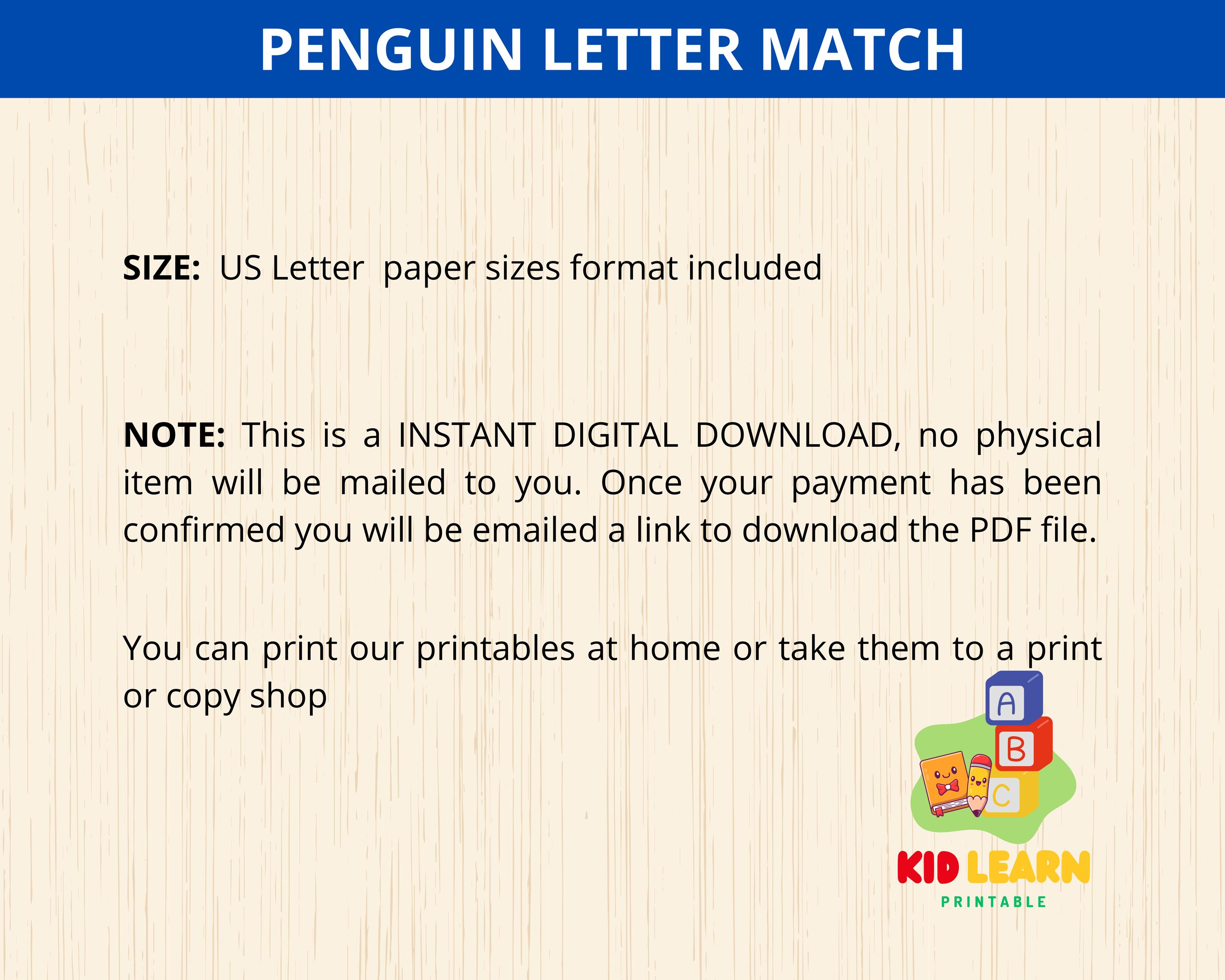 Penguin Letter Match,winter Alphabet Matching,uppercase Lowercase Match ...