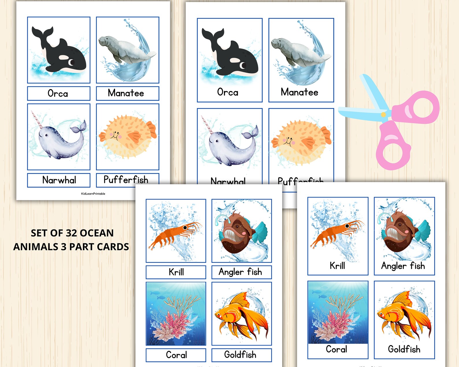 Ocean Montessori 3 Part Cards,sea Animals Vocabulary Cards,ocean Animal ...