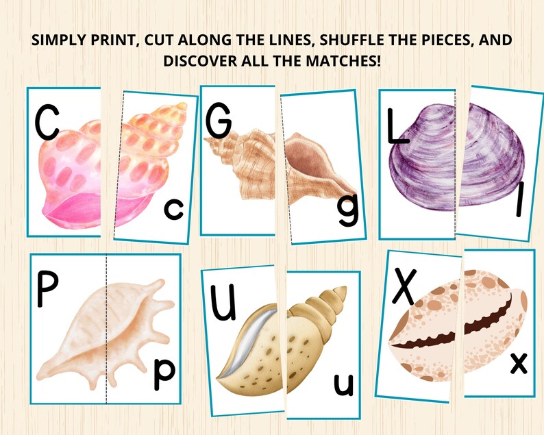 Seashell Alphabet Puzzle,alphabet Matching Activity,ocean Matching ...