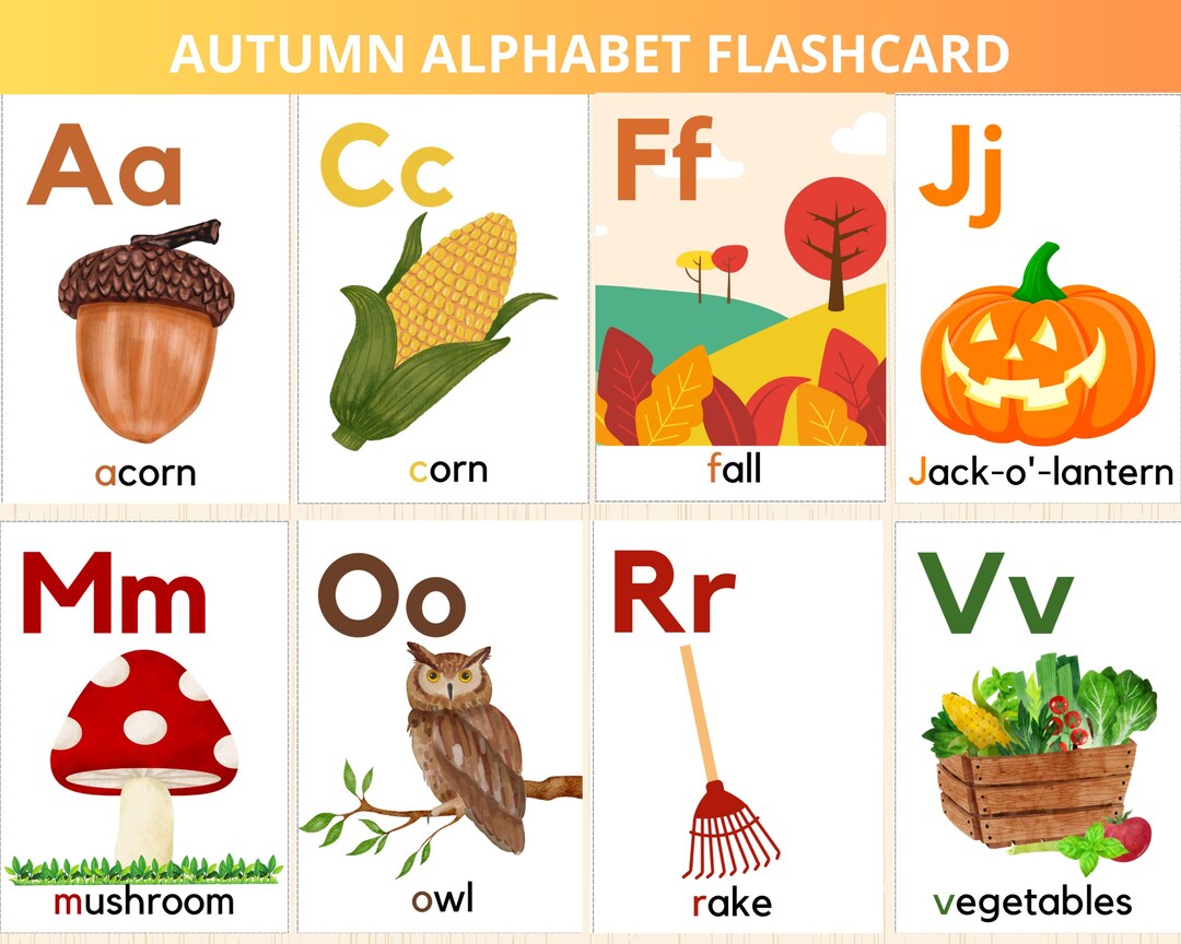 Autumn Alphabet,autumn Flashcard,fall Unit Study,alphabet Cards for ...