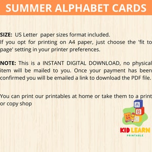 Summer Alphabet Cards,summer Flashcards,summer Montessori,educational ...