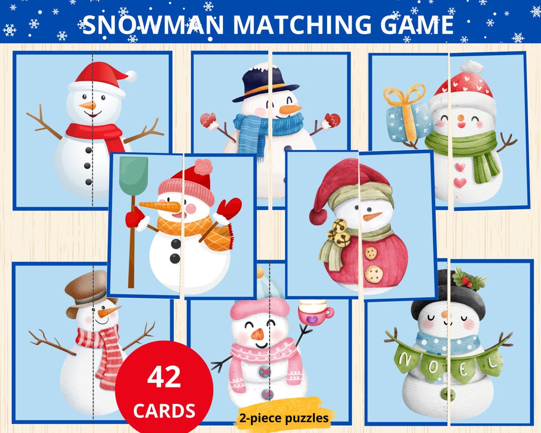 Snowman Matching Game,matching Activity,christmas Snowman Puzzle,winter ...