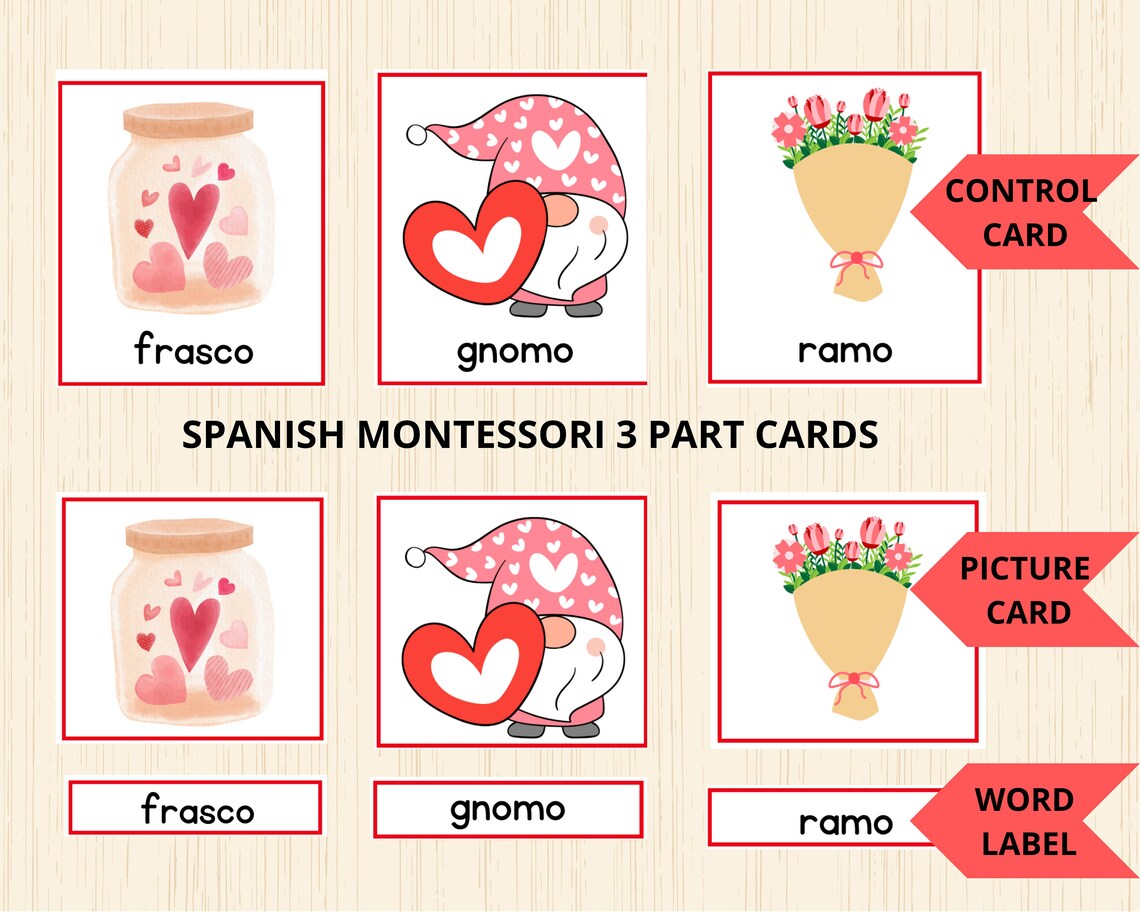 Montessori 3 Part Valentine's Day Cards, Flashcards, Montessori ...