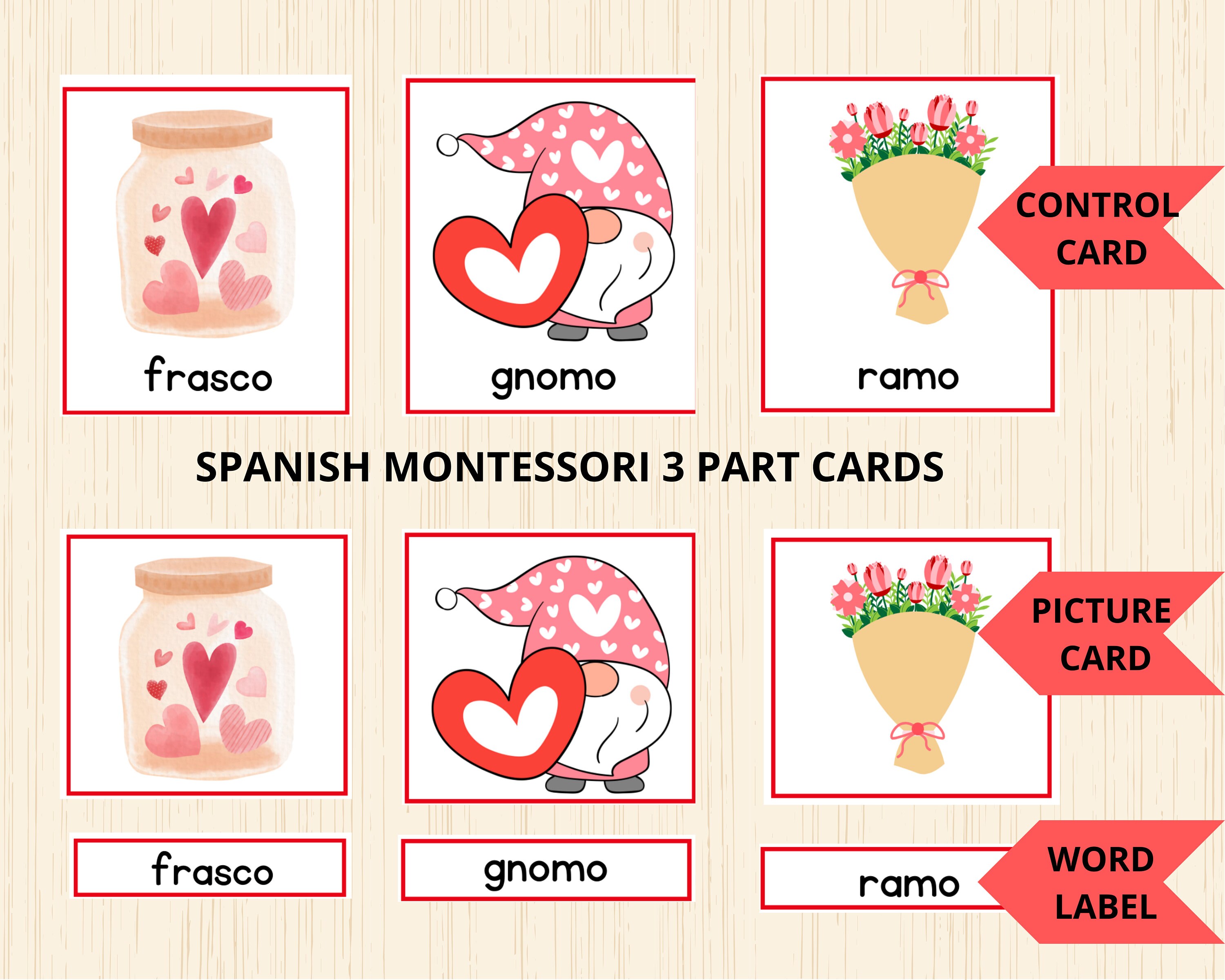 Montessori 3 Part Valentine's Day Cards, Flashcards, Montessori ...