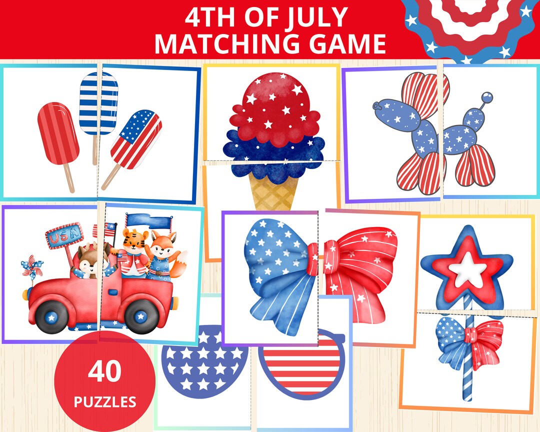 4th of July Matching Game,4th of July Puzzle Symmetry,matching Activity ...