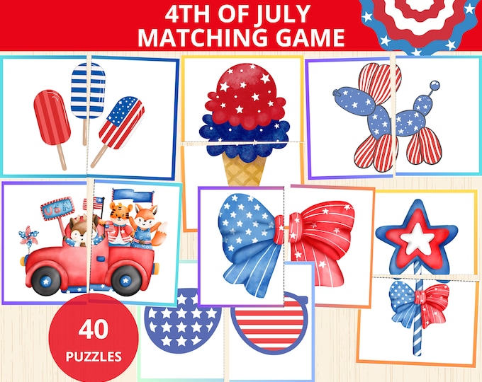 4th of July Matching Game,4th of July Puzzle Symmetry,matching Activity ...