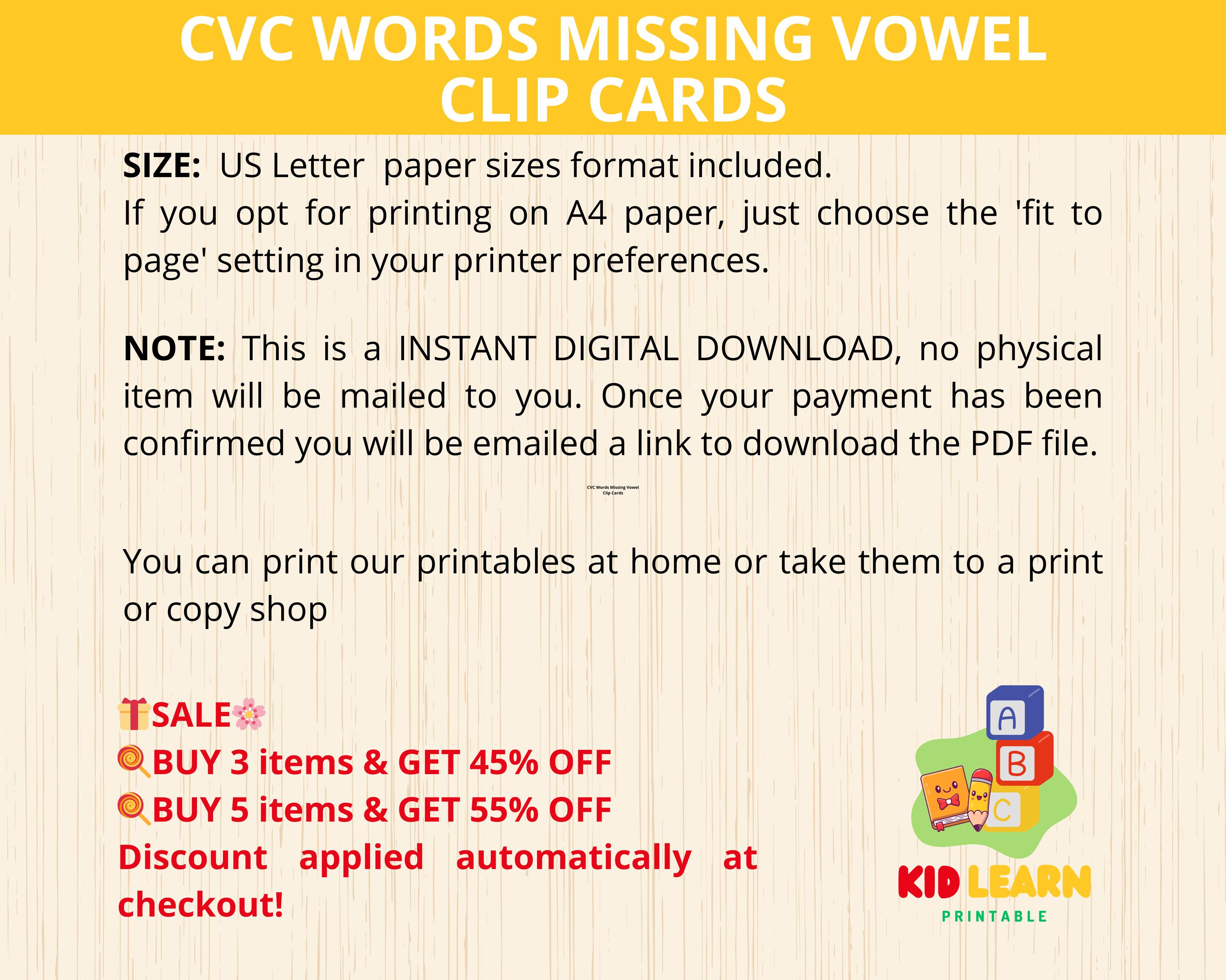CVC Words Missing Vowel Clip Cards,cvc Vowel Sound Clip Cards ...
