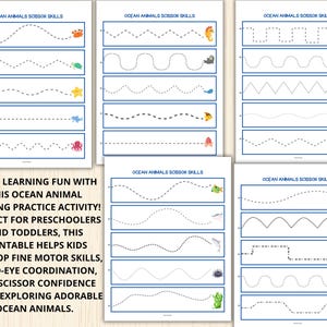 Ocean Animal Cutting Strips,cutting Practice Worksheets,sea Animal ...