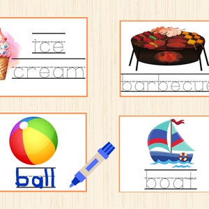 Summer Word Tracing Cards,tracing Cards,summer Montessori,summer ...