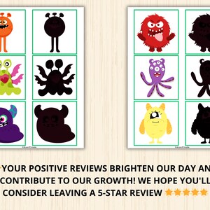Monster Shadow Matching Games,monster Matching Activity,monster Puzzles ...
