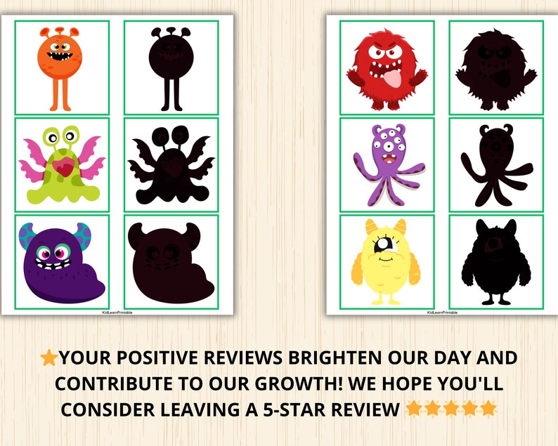 Monster Shadow Matching Games,monster Matching Activity,monster Puzzles ...