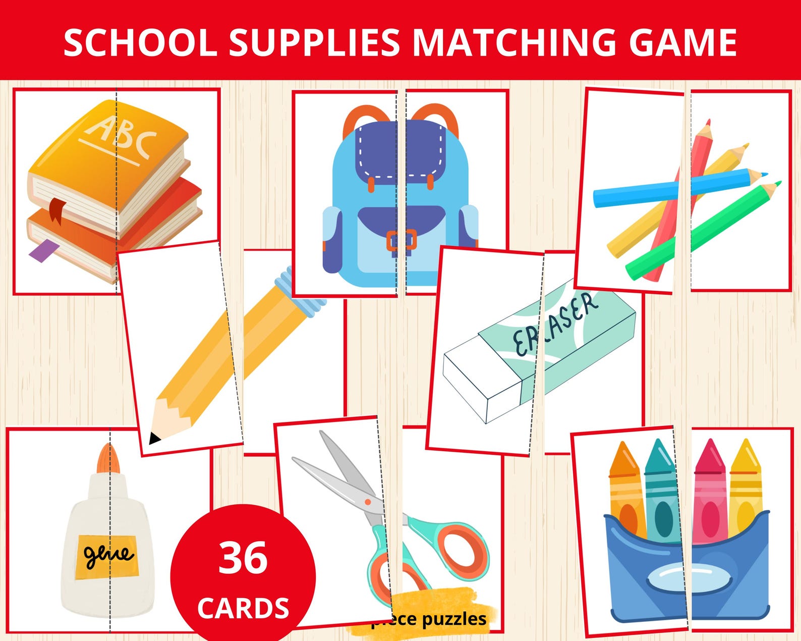 School Supplies Matching Game,back to School Game,school Items Matching ...