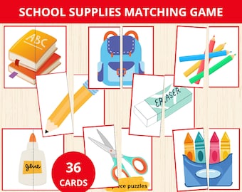 School Supplies Matching Game,back to School Game,school Items Matching ...