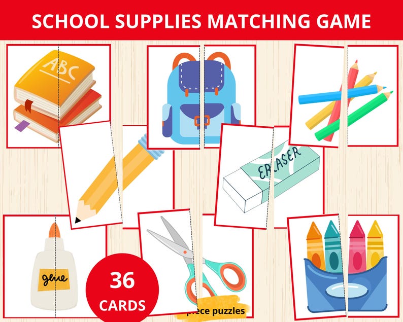 School Supplies Matching Game,back to School Game,school Items Matching ...