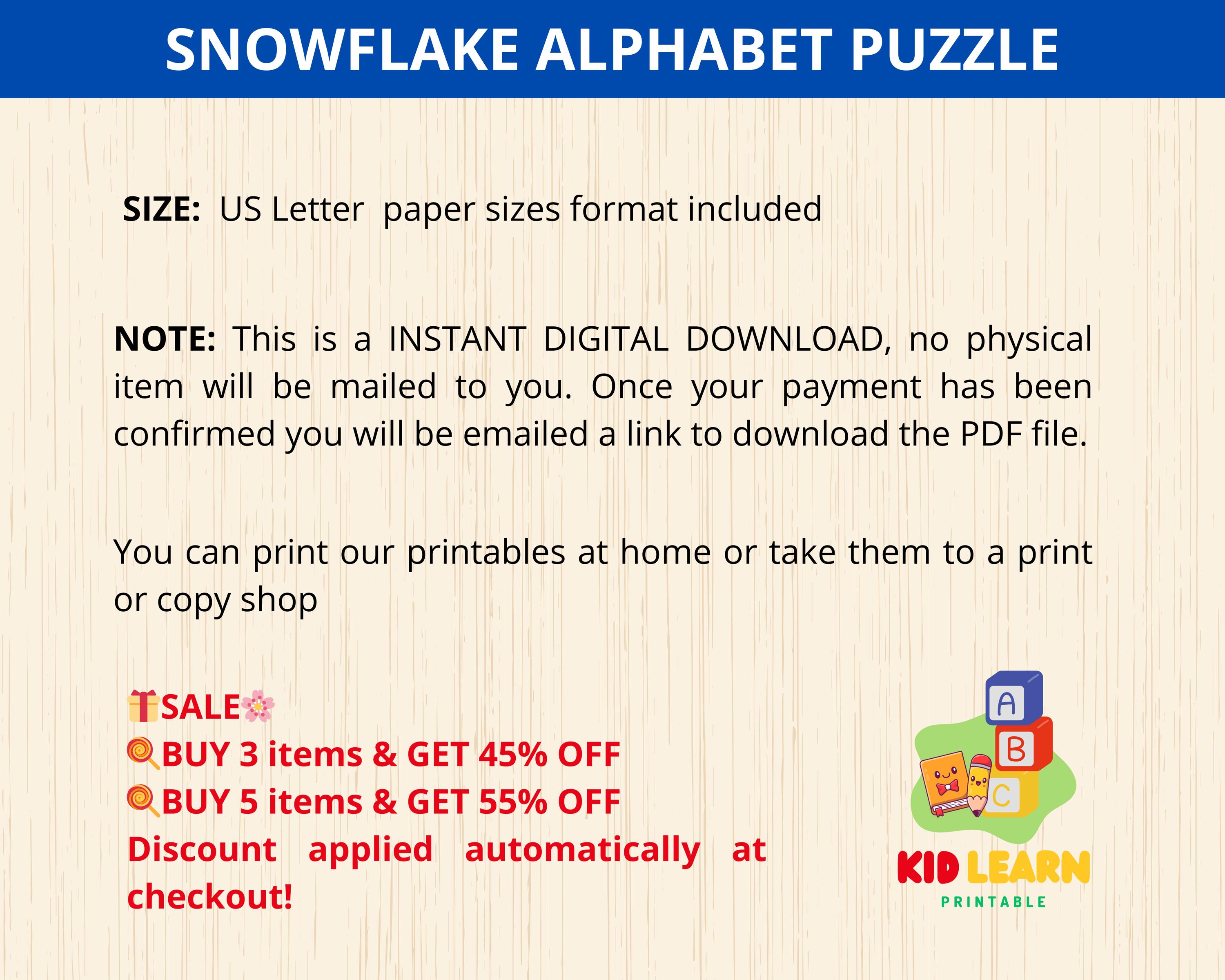 Snowflake Alphabet Puzzle,snowflake Symmetry Alphabet,winter Alphabet ...